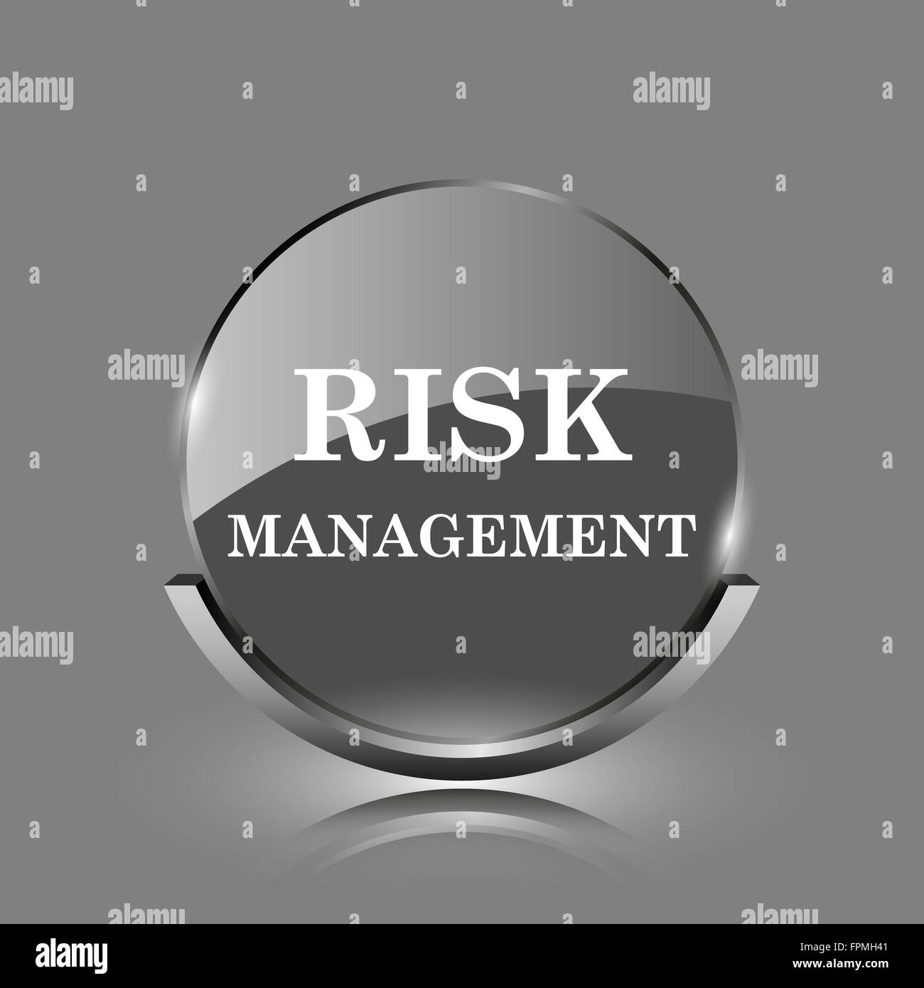 Risk management icon. Shiny glossy internet button on grey background ...
