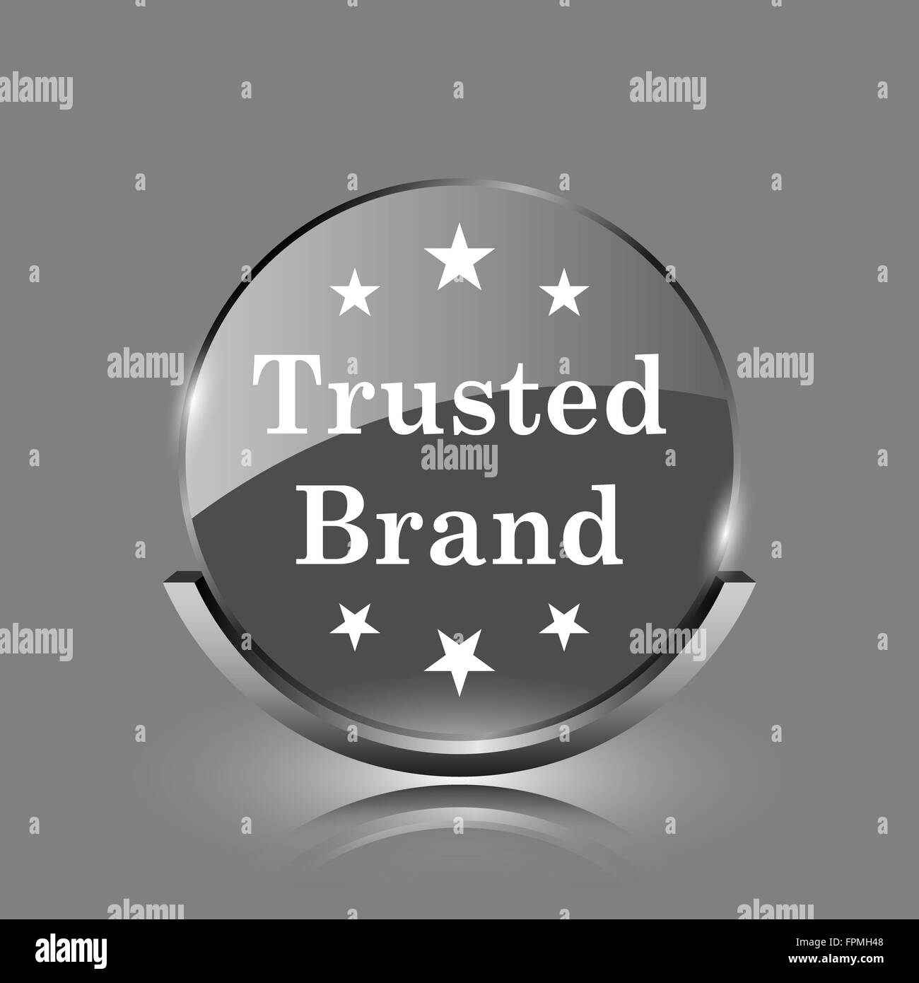 Trusted brand icon. Shiny glossy internet button on grey background ...