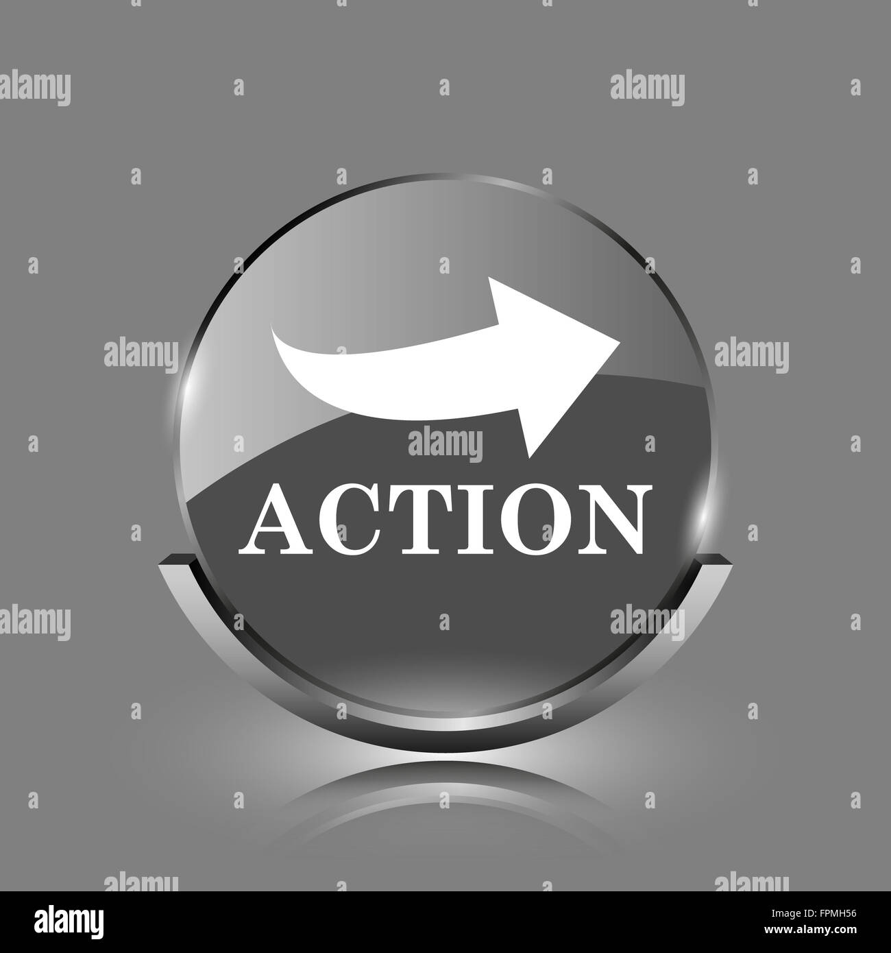 Action icon. Shiny glossy internet button on grey background Stock ...