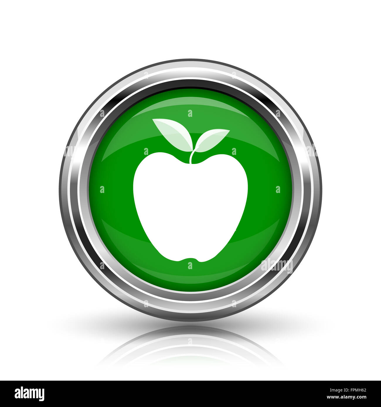 Apple icon. Metallic internet button on white background Stock Photo ...
