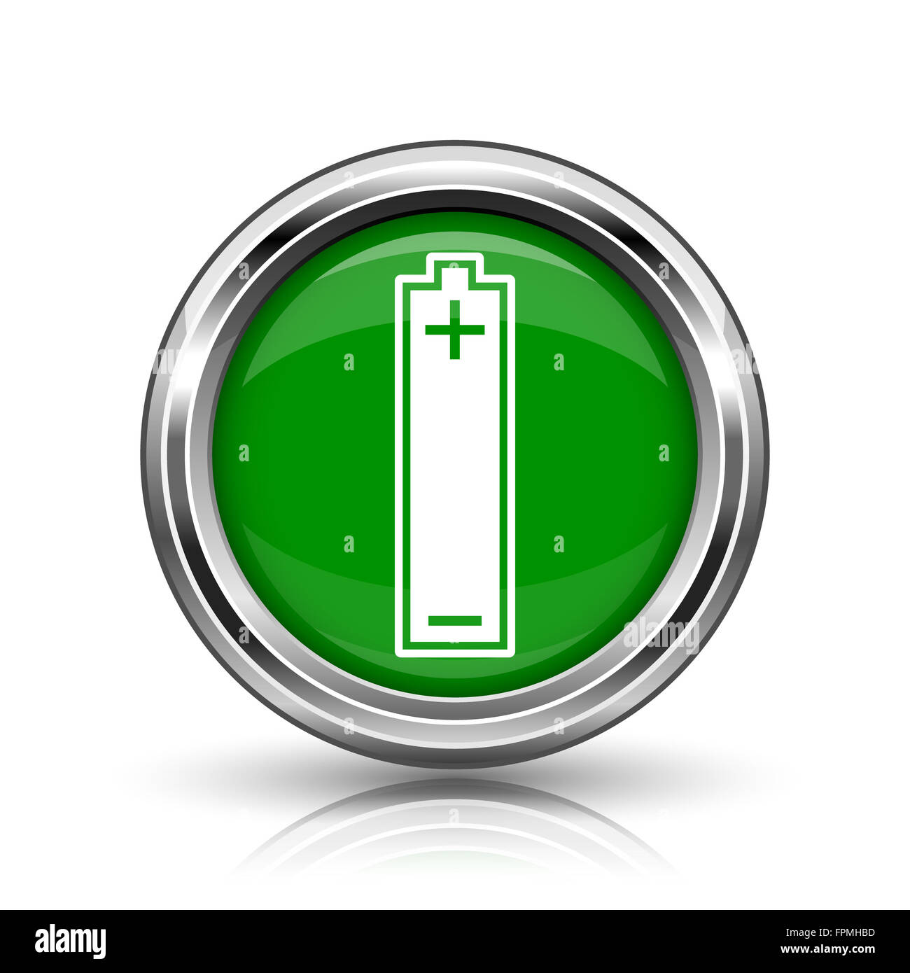 Battery icon. Metallic internet button on white background Stock Photo ...