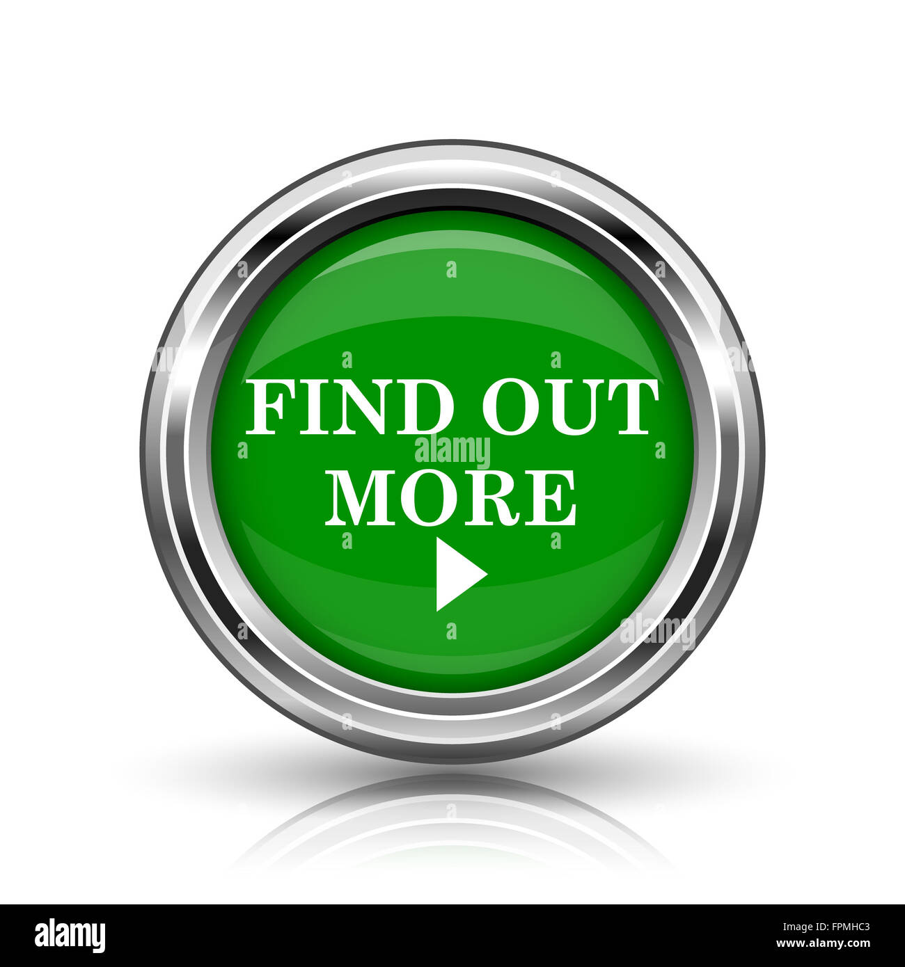Find out more icon. Metallic internet button on white background Stock ...