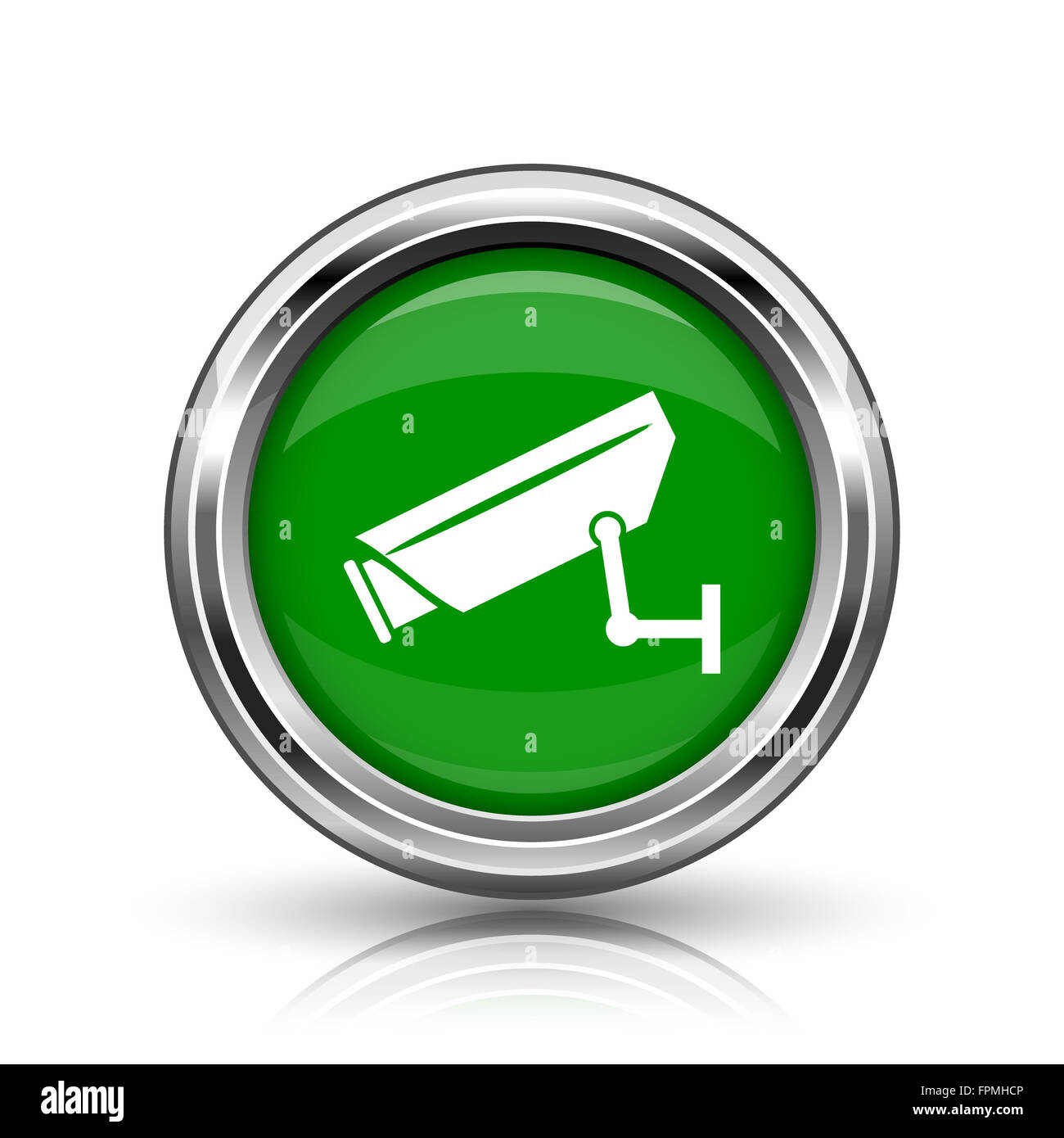 Surveillance camera icon. Metallic internet button on white background ...