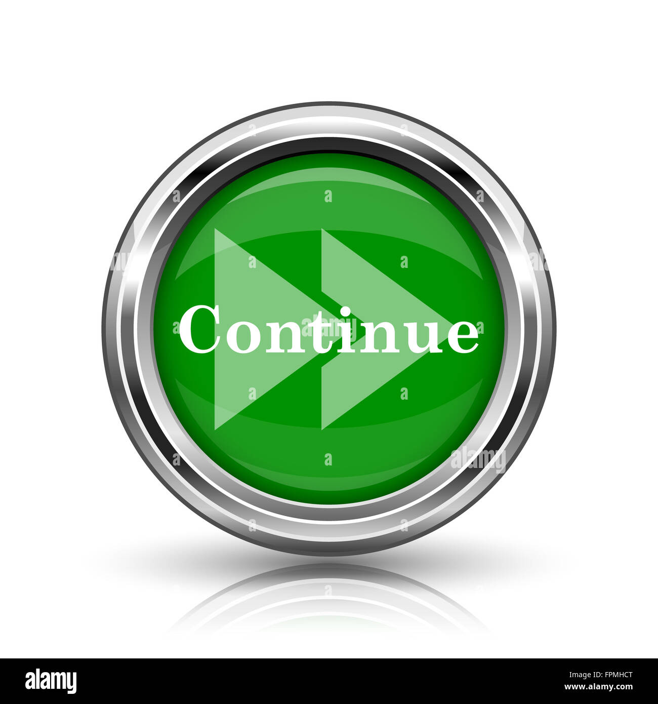 Continue icon. Metallic internet button on white background Stock Photo ...