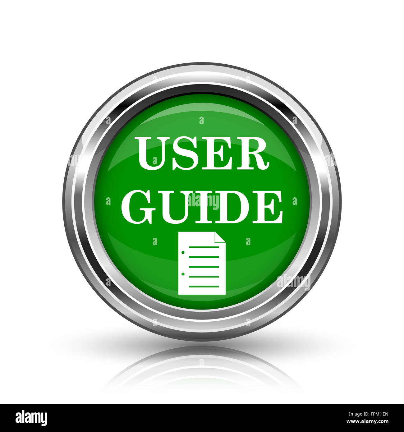 User guide icon. Metallic internet button on white background Stock ...