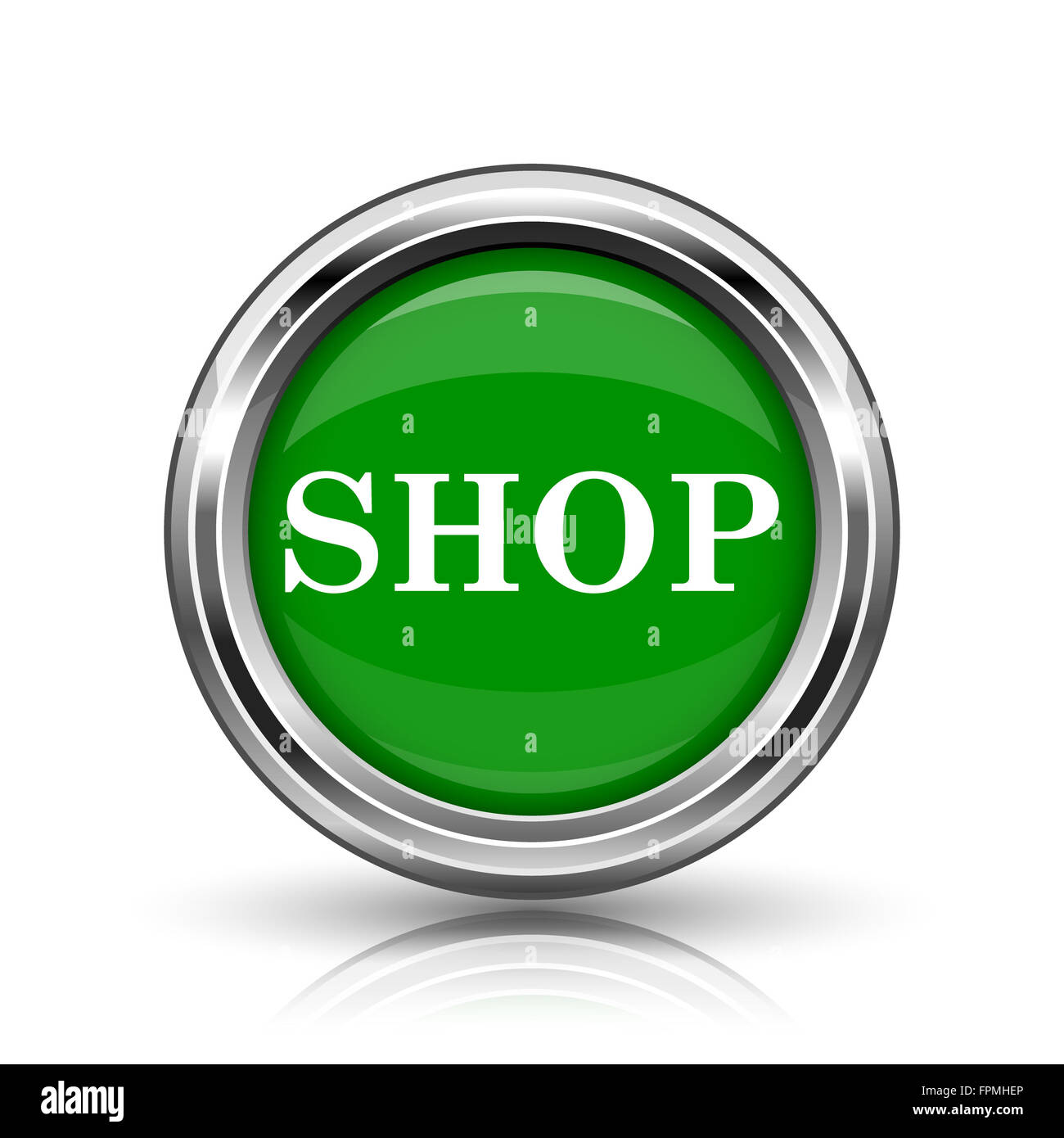 Shop icon. Metallic internet button on white background Stock Photo - Alamy