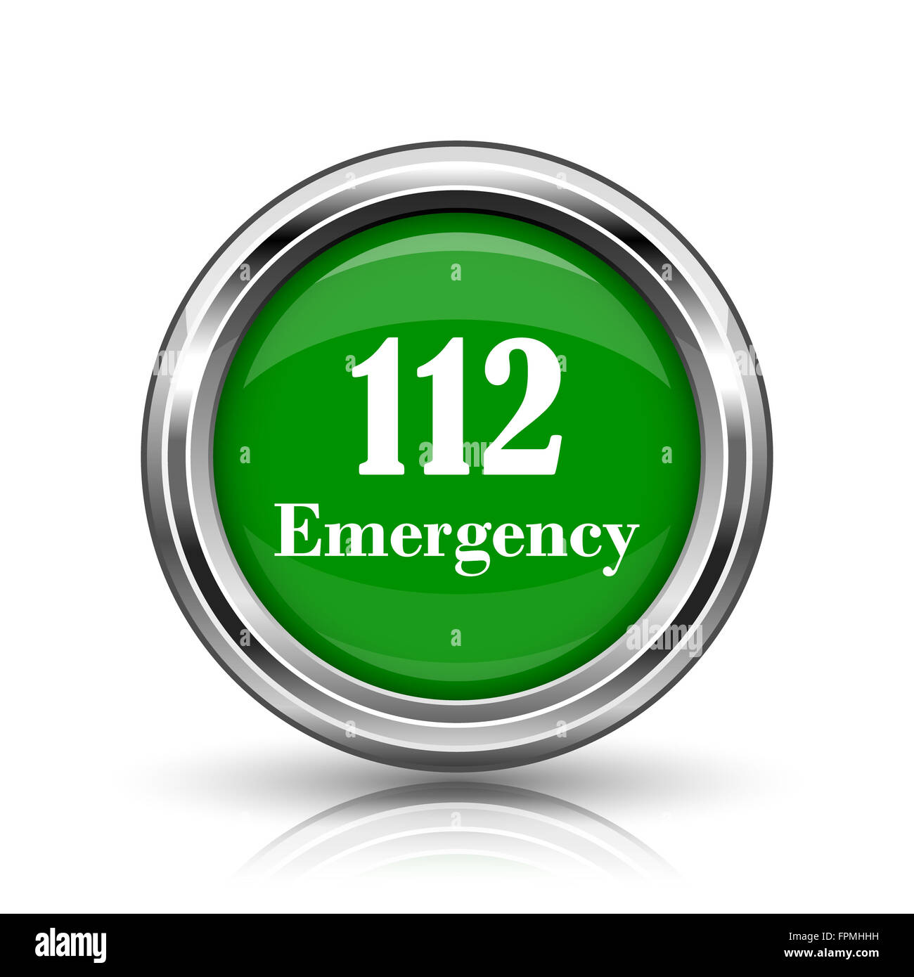 112 Emergency icon. Metallic internet button on white background Stock ...