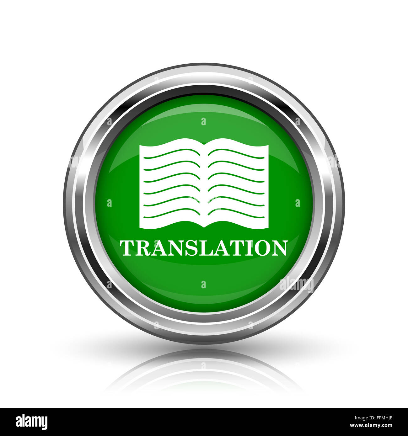 Translation book icon. Metallic internet button on white background ...