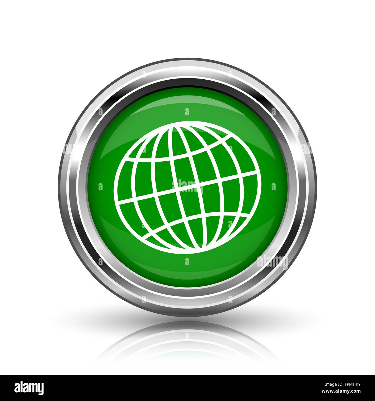 Globe icon. Metallic internet button on white background Stock Photo ...