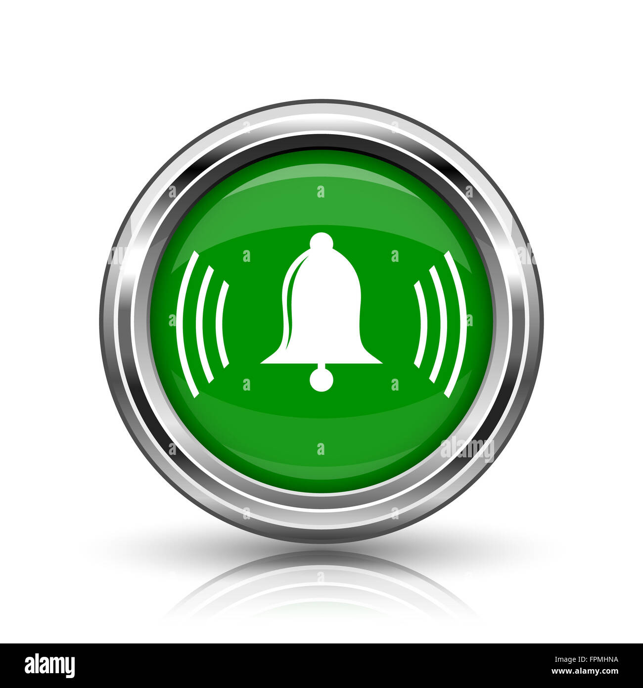 Bell icon. Metallic internet button on white background Stock Photo - Alamy