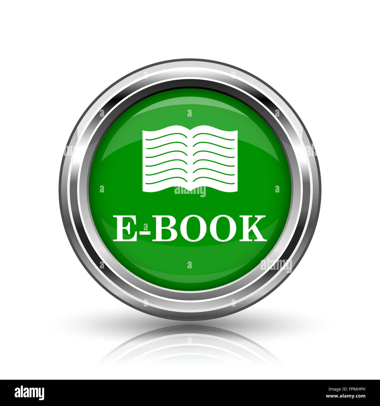 E-book icon. Metallic internet button on white background Stock Photo ...