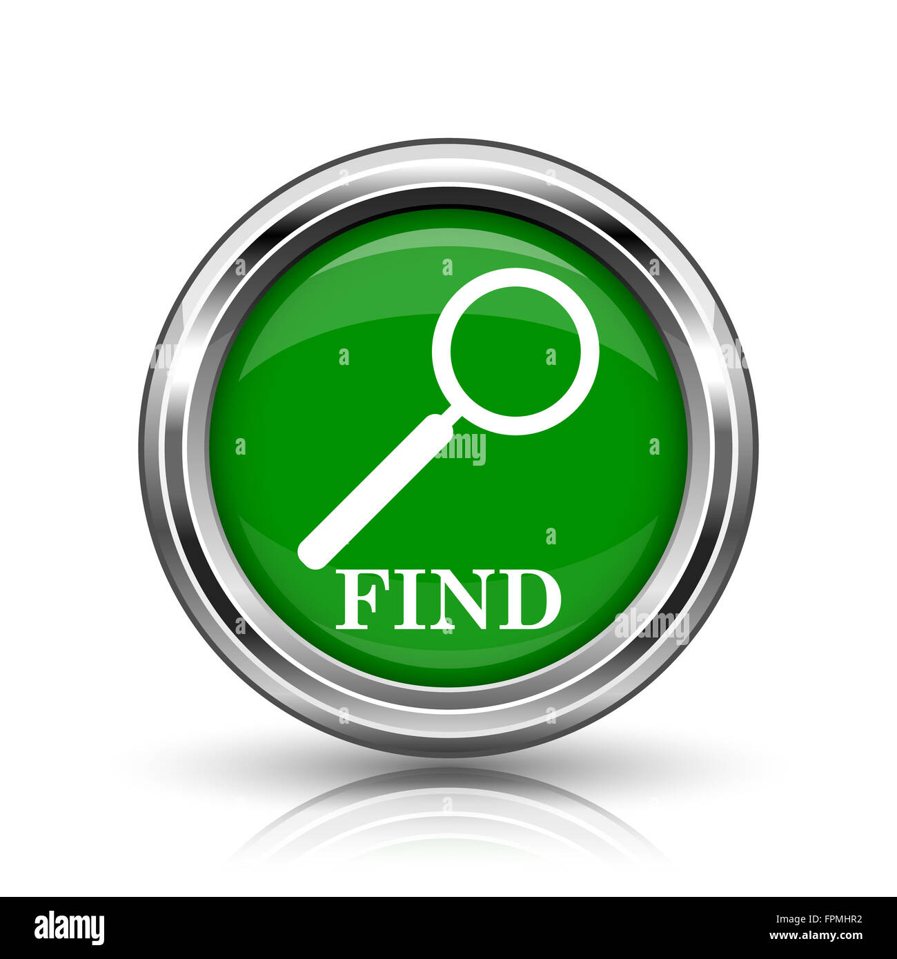 Find icon. Metallic internet button on white background Stock Photo - Alamy
