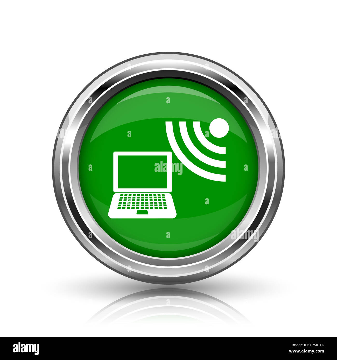 Wireless laptop icon. Metallic internet button on white background ...