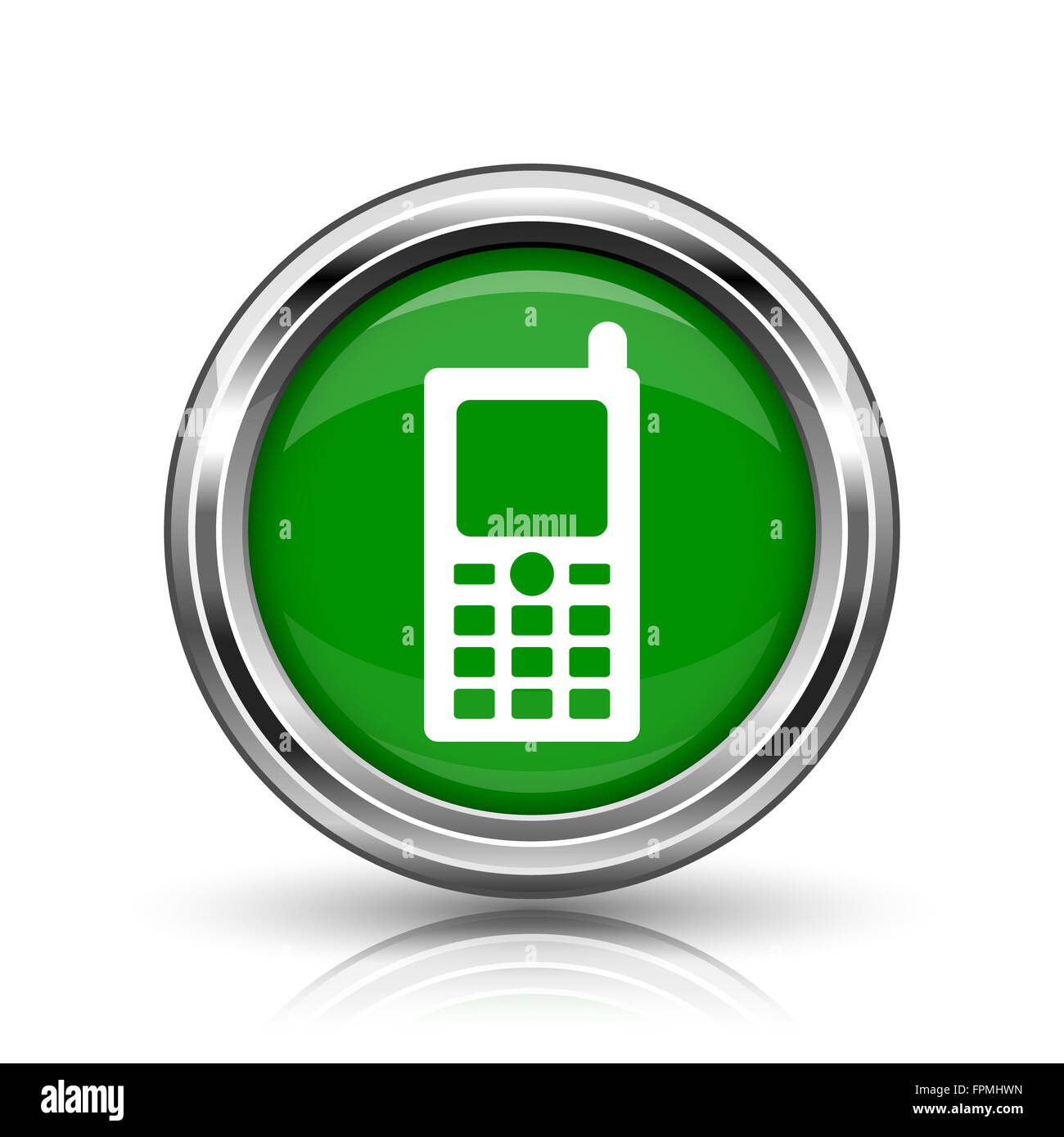 Mobile phone icon. Metallic internet button on white background Stock ...