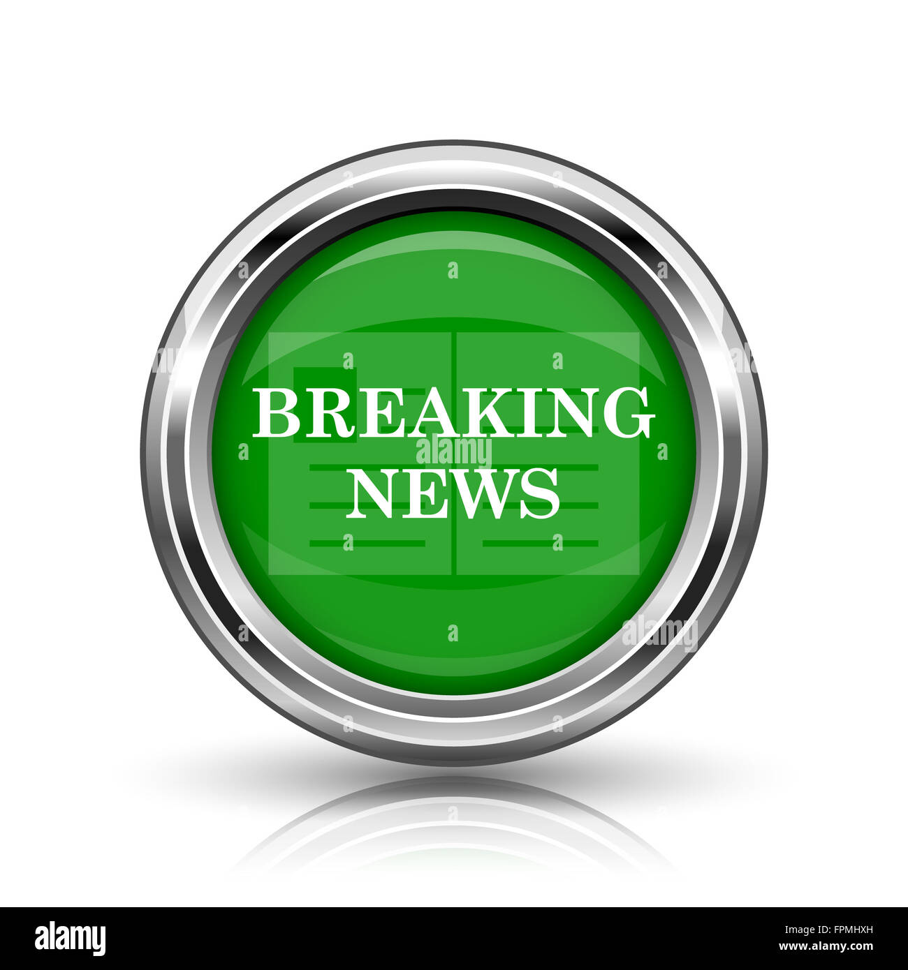 Breaking news icon. Metallic internet button on white background Stock ...