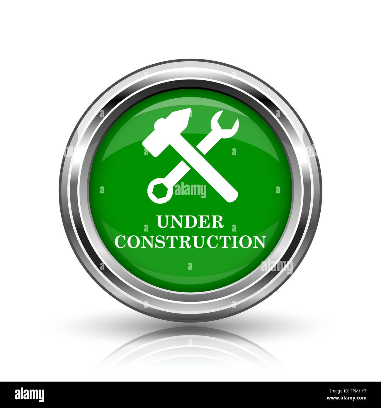 Under construction icon. Metallic internet button on white background ...