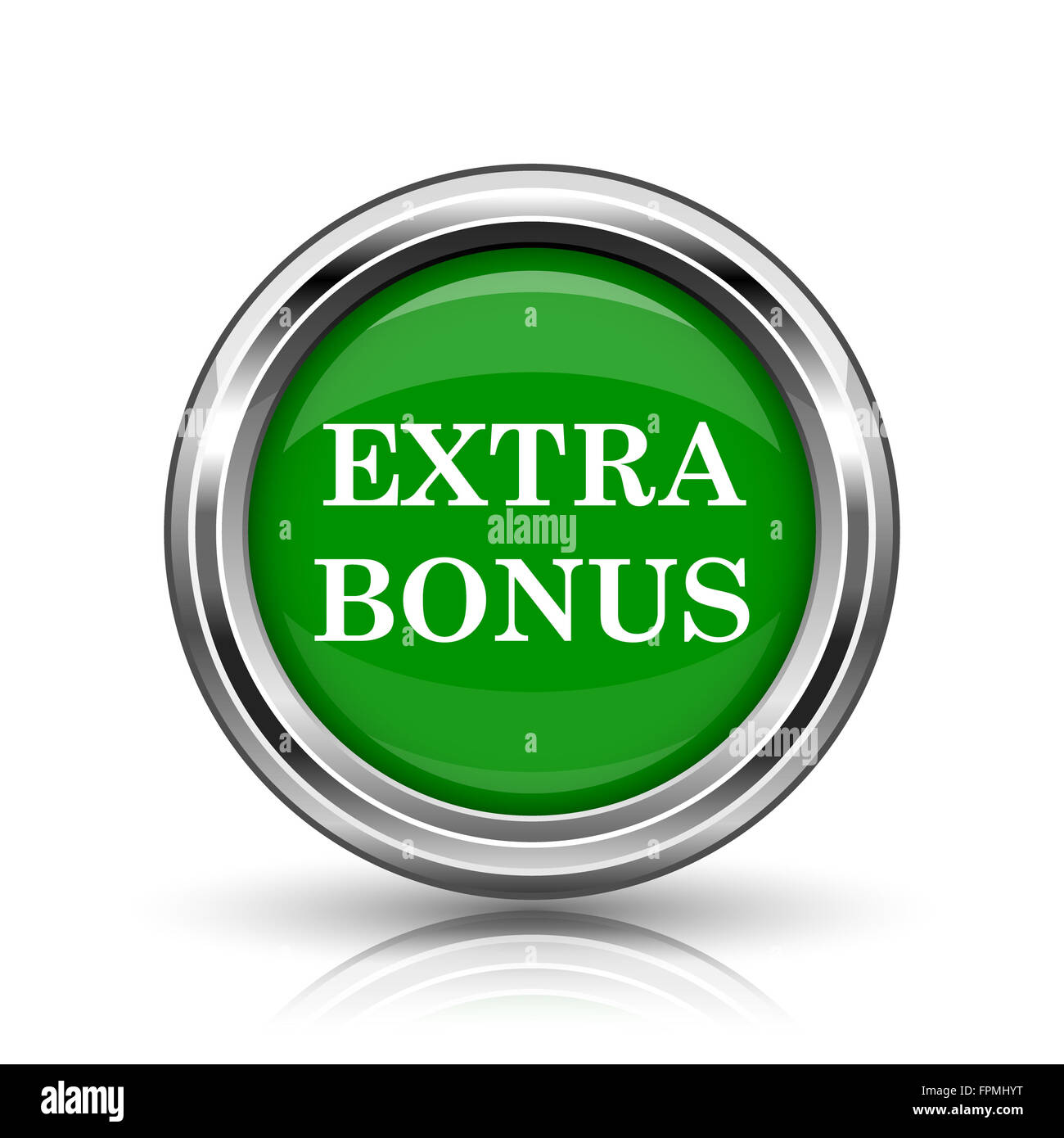 Extra bonus icon. Metallic internet button on white background Stock ...