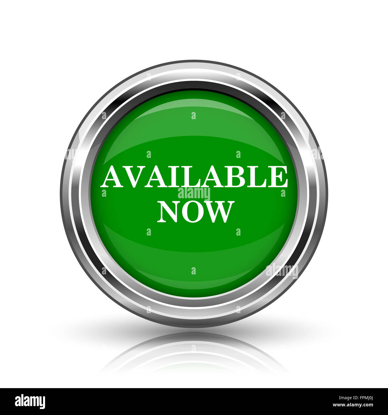 Available now icon. Metallic internet button on white background Stock ...