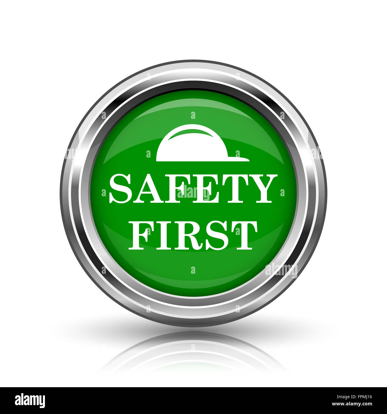 Safety first icon. Metallic internet button on white background Stock ...