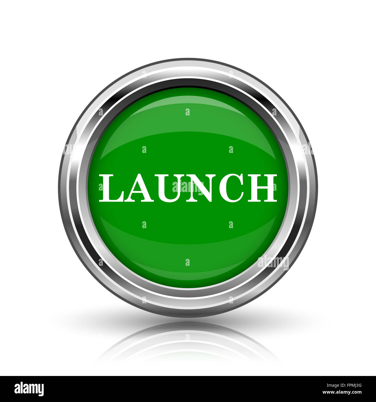 Launch icon. Metallic internet button on white background Stock Photo ...