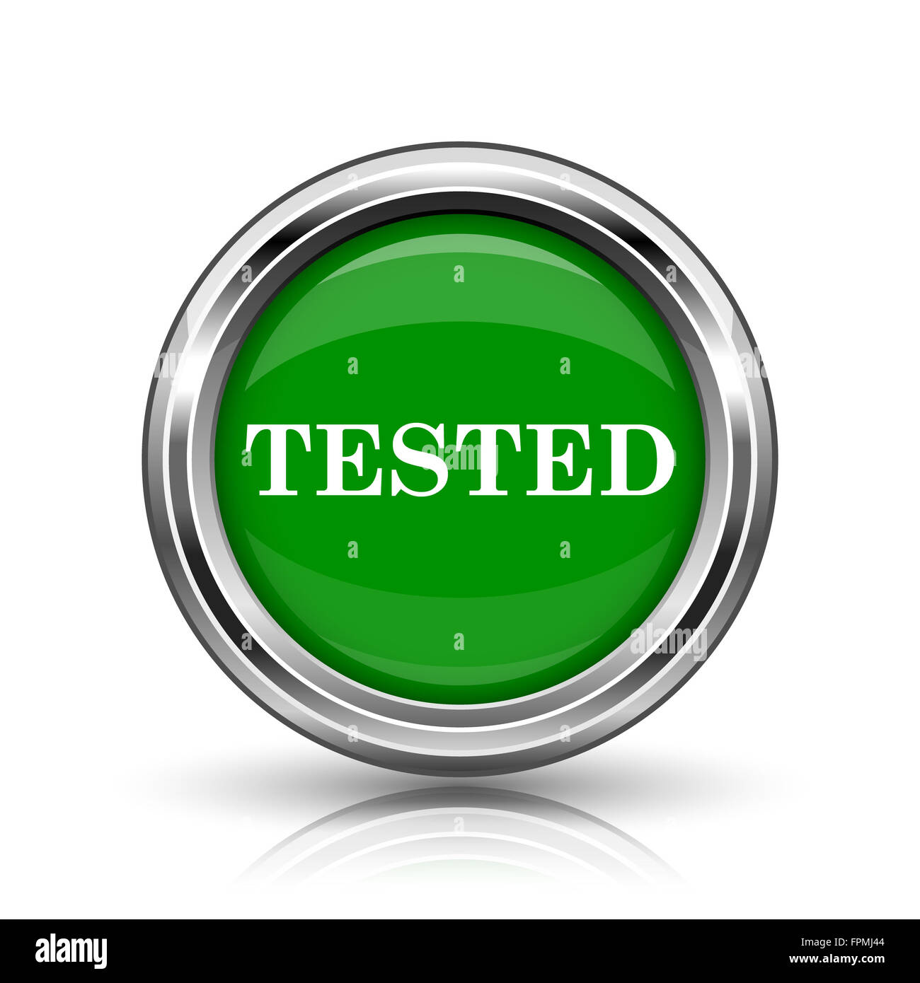 Tested icon. Metallic internet button on white background Stock Photo ...