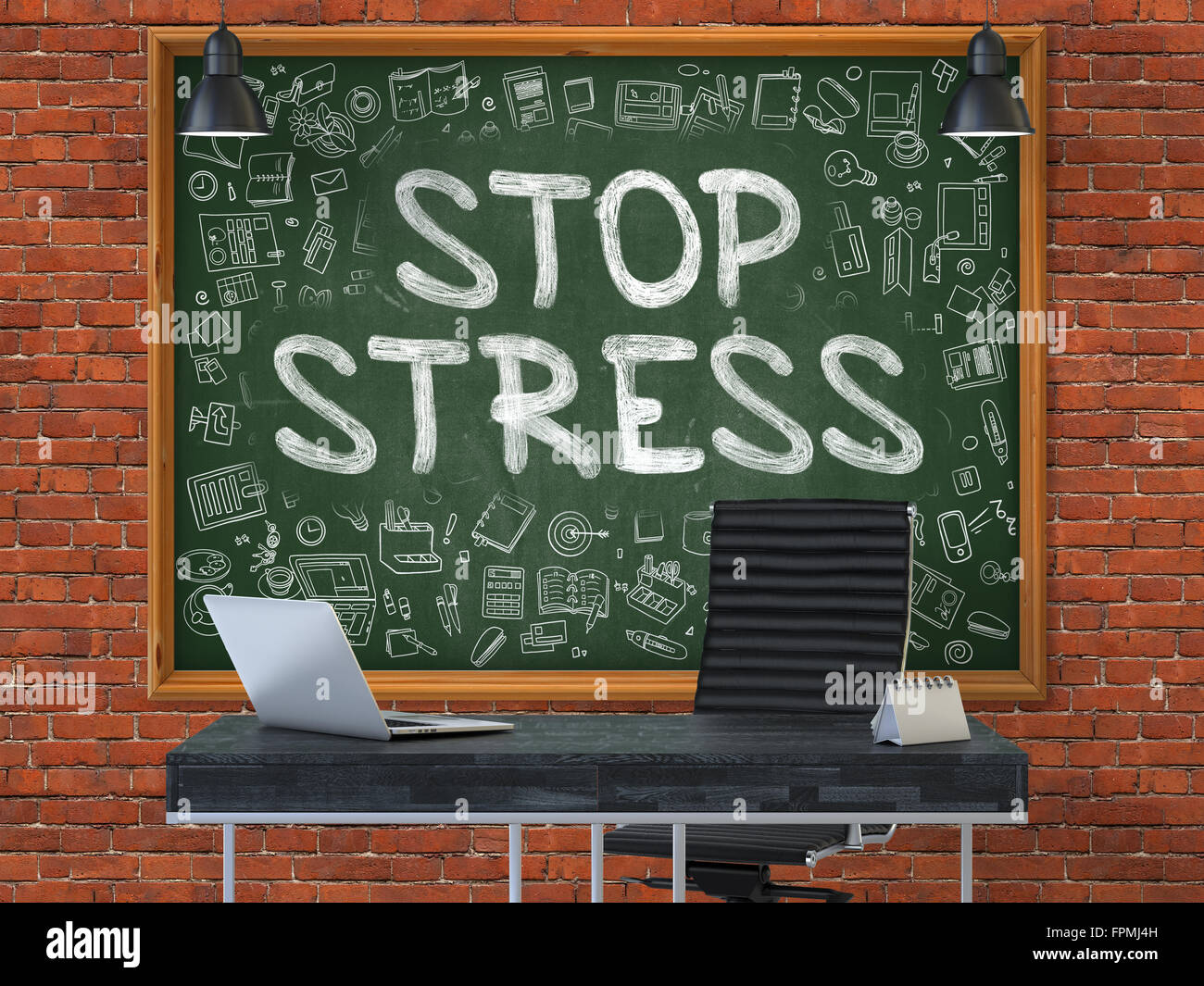 Hand Drawn Stop Stress on Office Chalkboard Stock Photo - Alamy