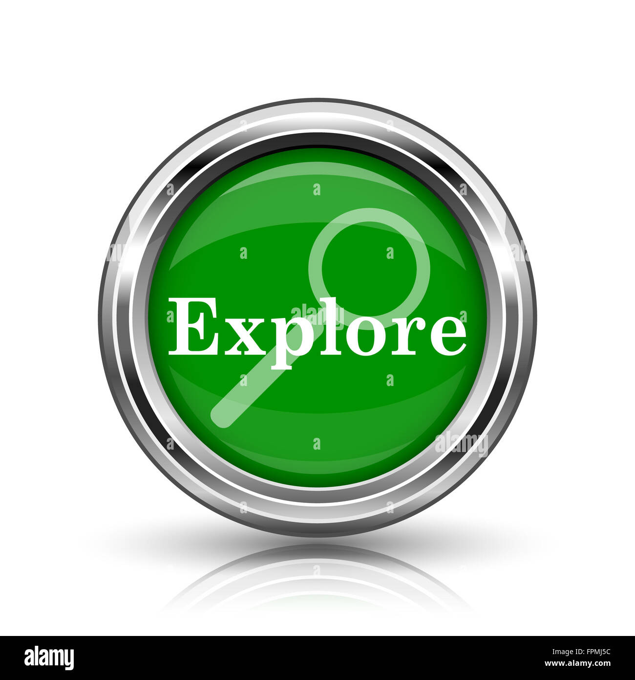 Explore icon. Metallic internet button on white background Stock Photo ...
