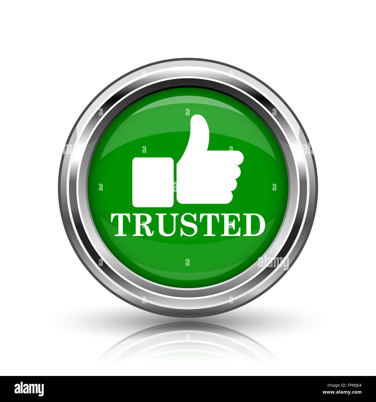 Trusted icon. Metallic internet button on white background Stock Photo ...