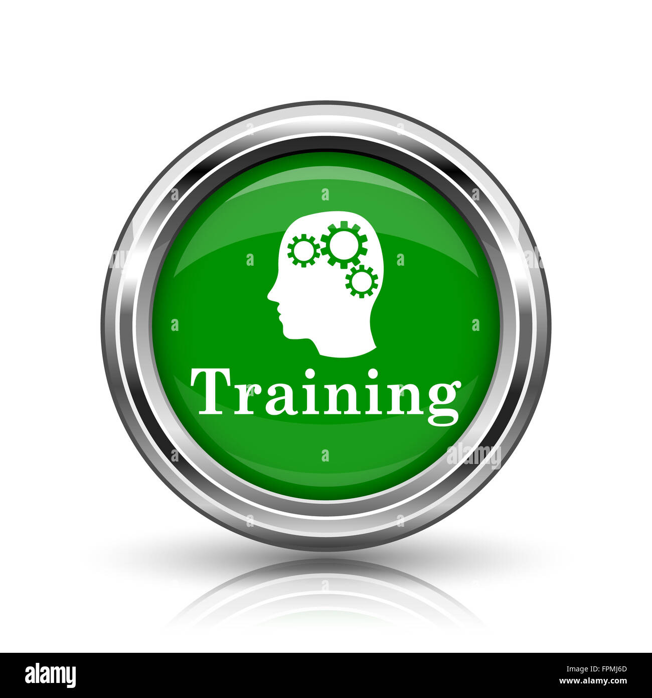 Training icon. Metallic internet button on white background Stock Photo ...