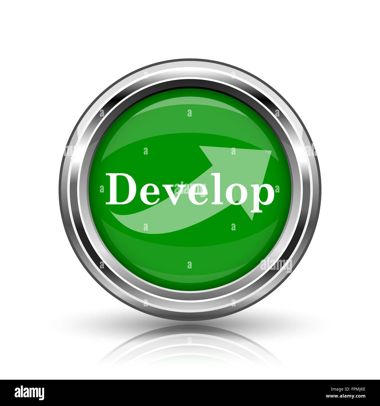 Develop icon. Metallic internet button on white background Stock Photo ...