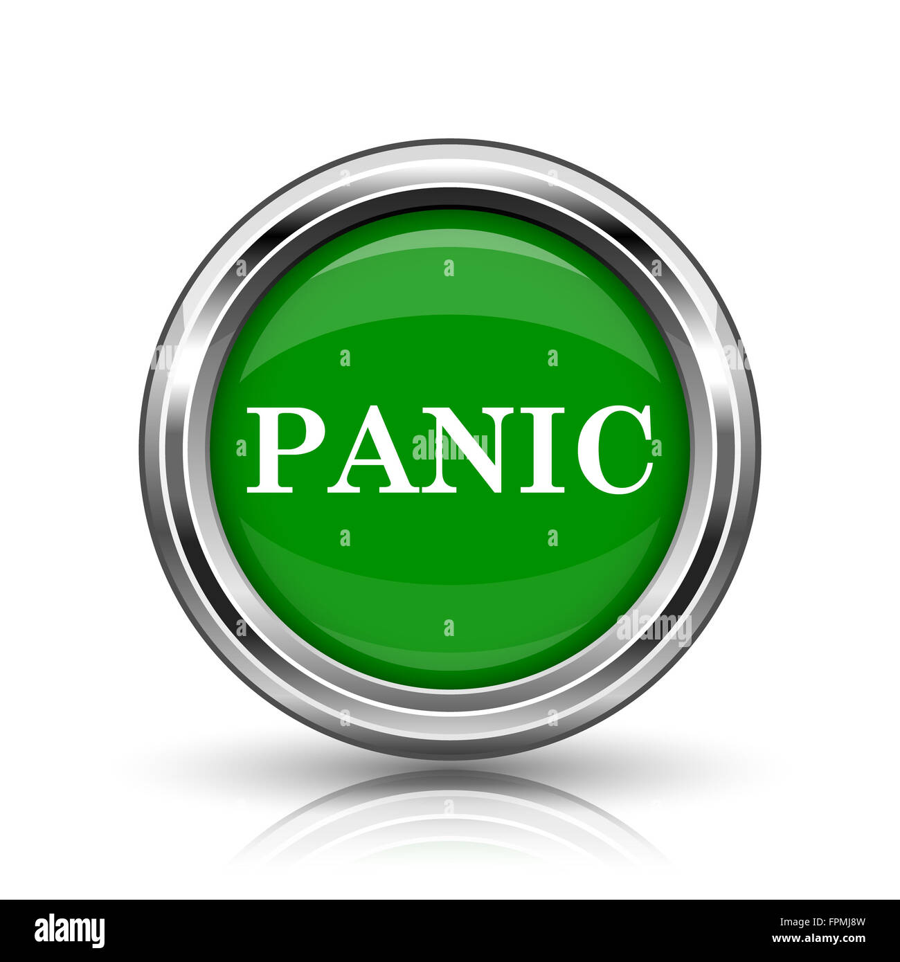 Panic icon. Metallic internet button on white background Stock Photo ...