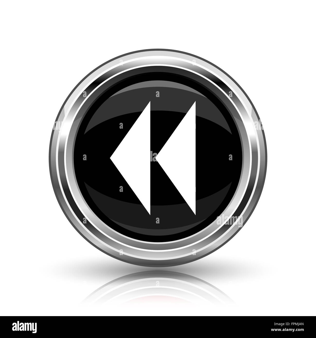 Rewind icon. Metallic internet button on white background Stock Photo ...
