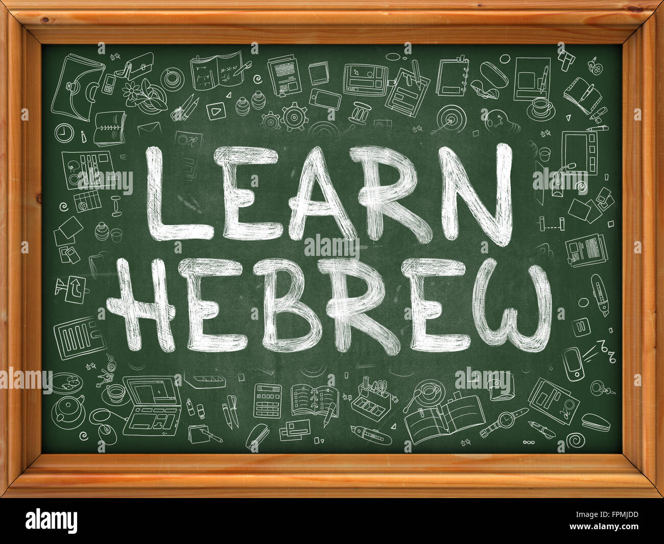 Learn Hebrew - Hand Drawn on Green Chalkboard Stock Photo - Alamy