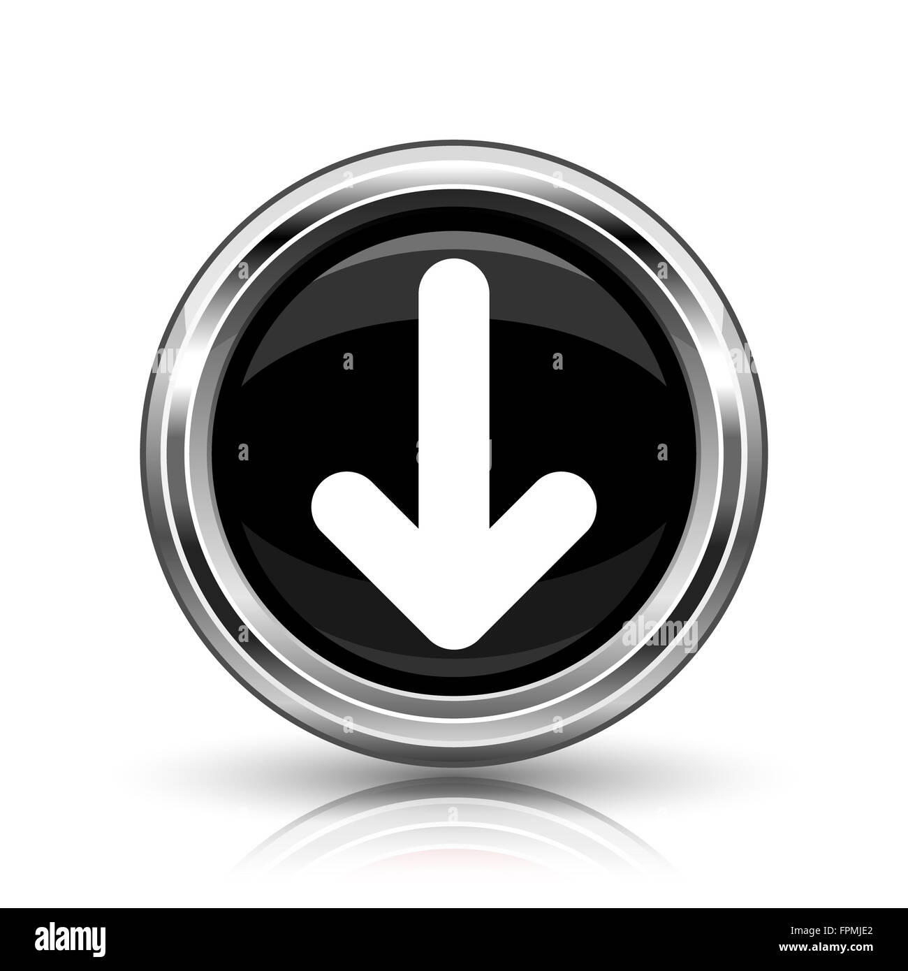 Down arrow icon. Metallic internet button on white background Stock ...