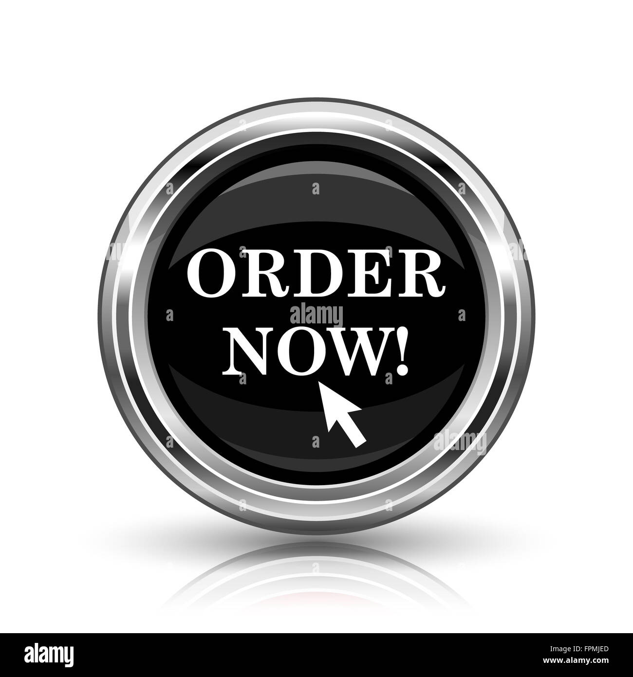 Order now icon. Metallic internet button on white background Stock ...