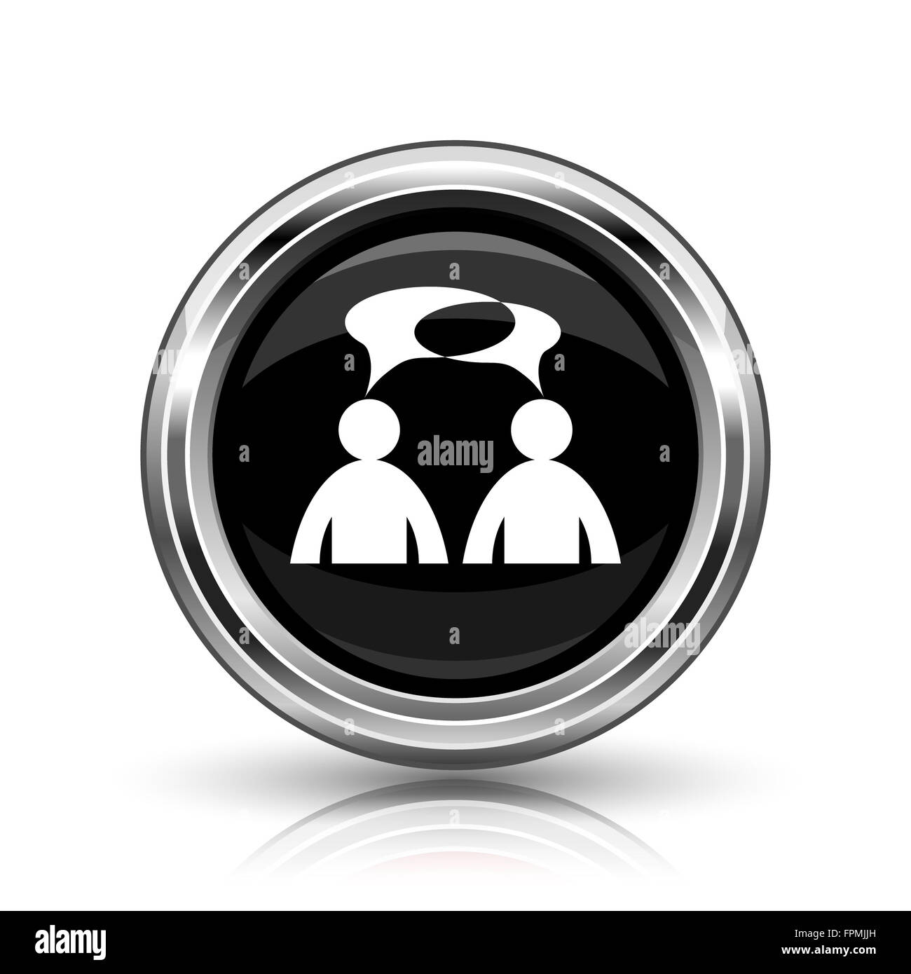 Comments icon. Metallic internet button on white background. - men with ...
