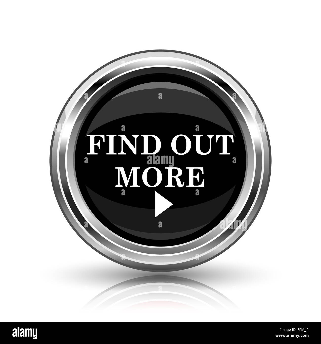 Find out more icon. Metallic internet button on white background Stock ...