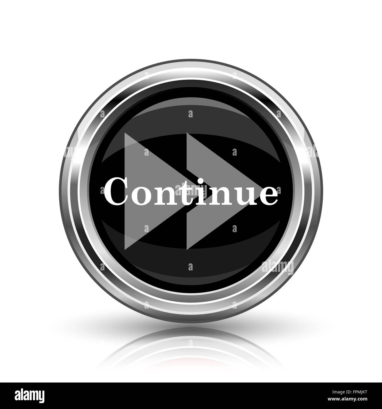 Continue icon. Metallic internet button on white background Stock Photo ...