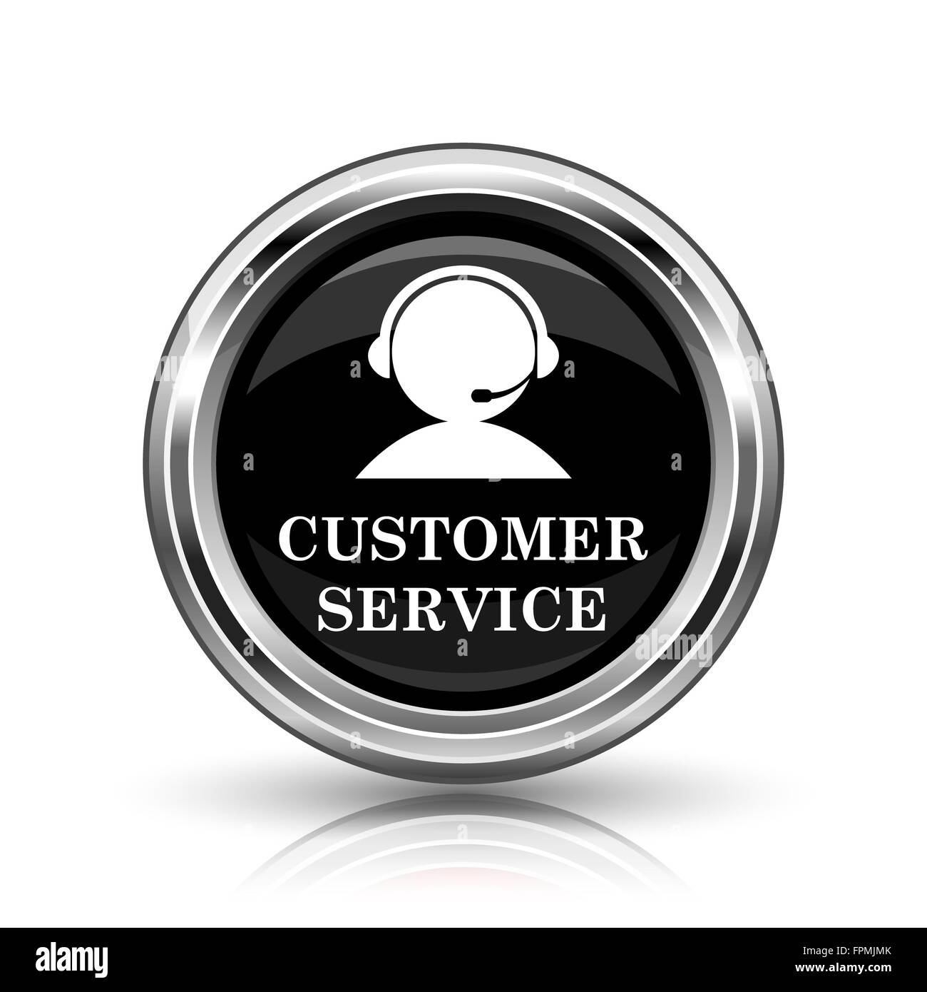 Customer service icon. Metallic internet button on white background ...