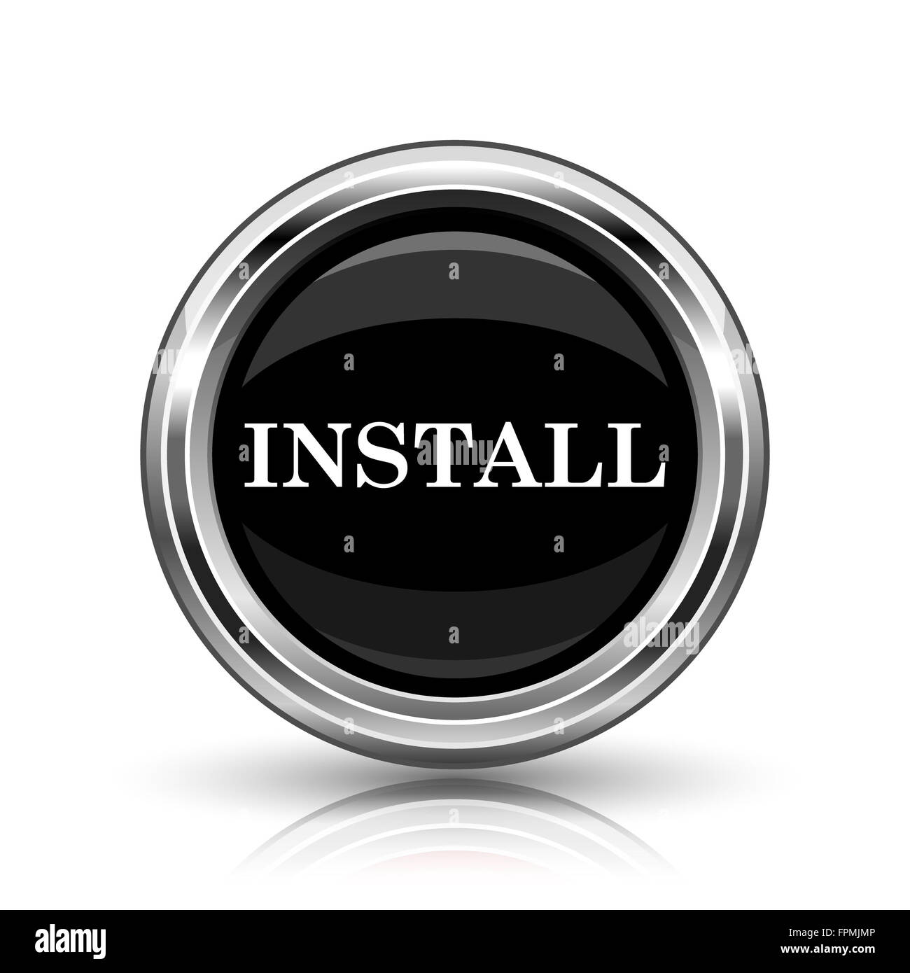 Install icon. Metallic internet button on white background Stock Photo ...