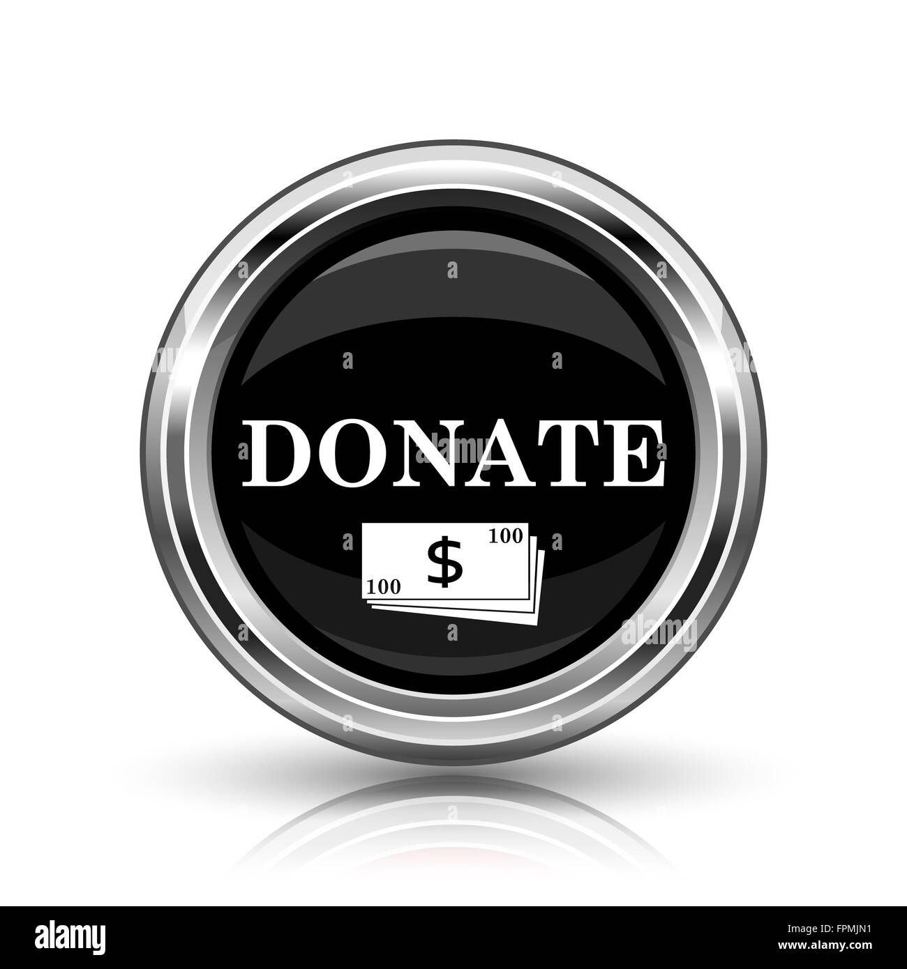 Donate icon. Metallic internet button on white background Stock Photo ...