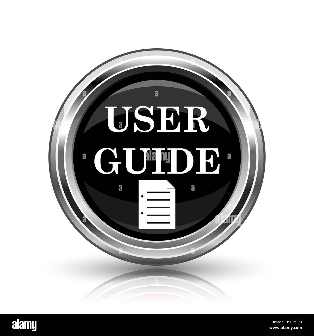 User guide icon. Metallic internet button on white background Stock ...