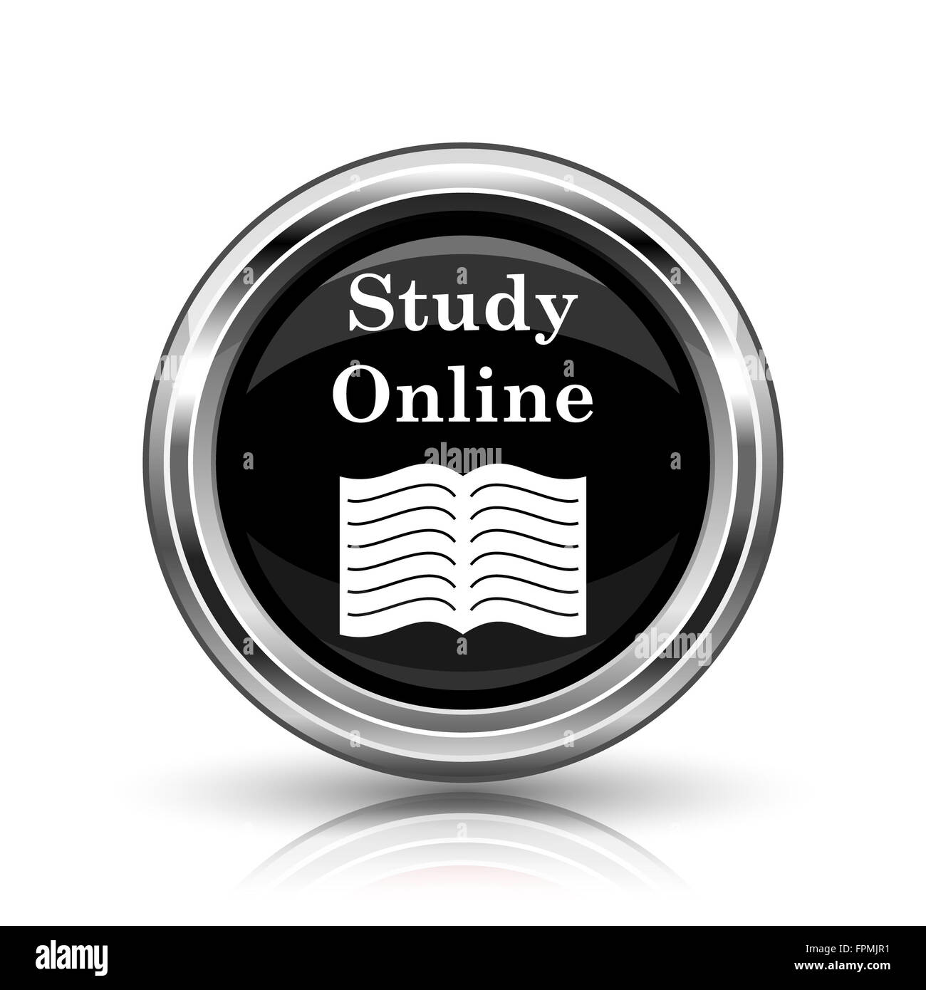 Study online icon. Metallic internet button on white background Stock ...