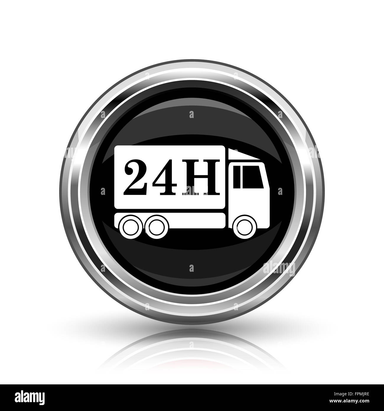 24H delivery truck icon. Metallic internet button on white background ...
