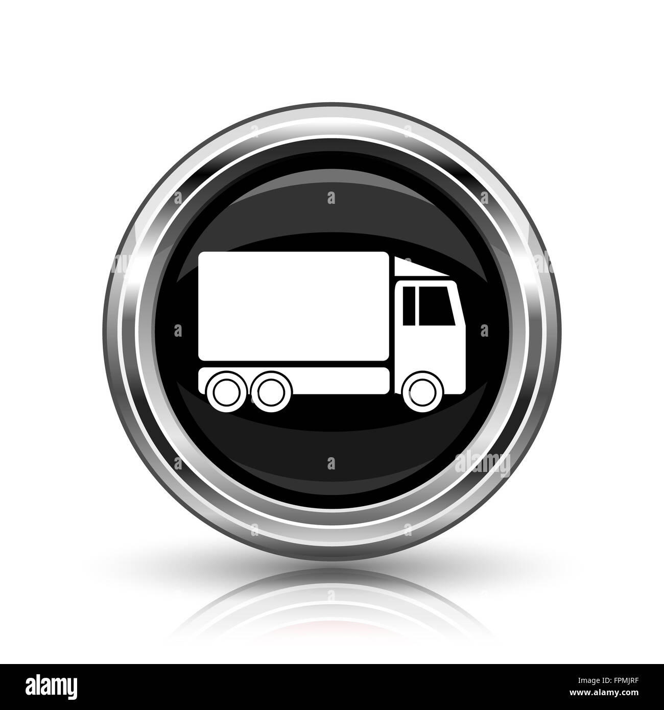 Truck icon. Metallic internet button on white background Stock Photo ...