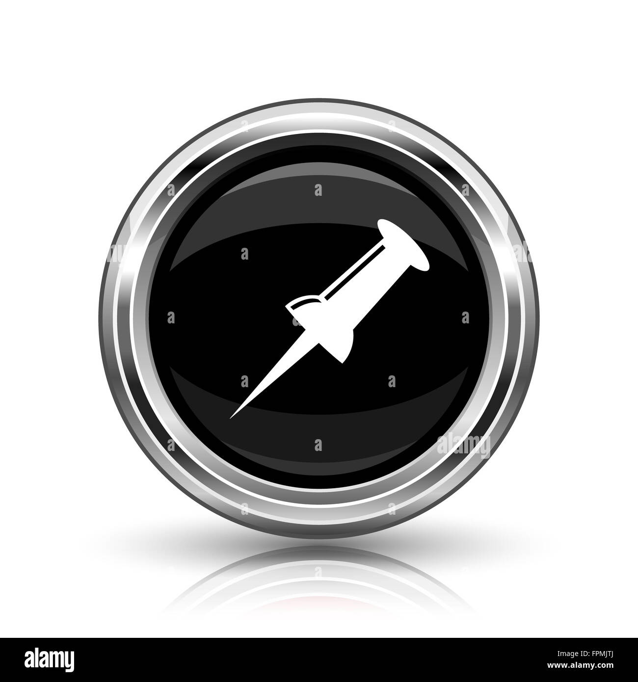 Pin icon. Metallic internet button on white background Stock Photo - Alamy