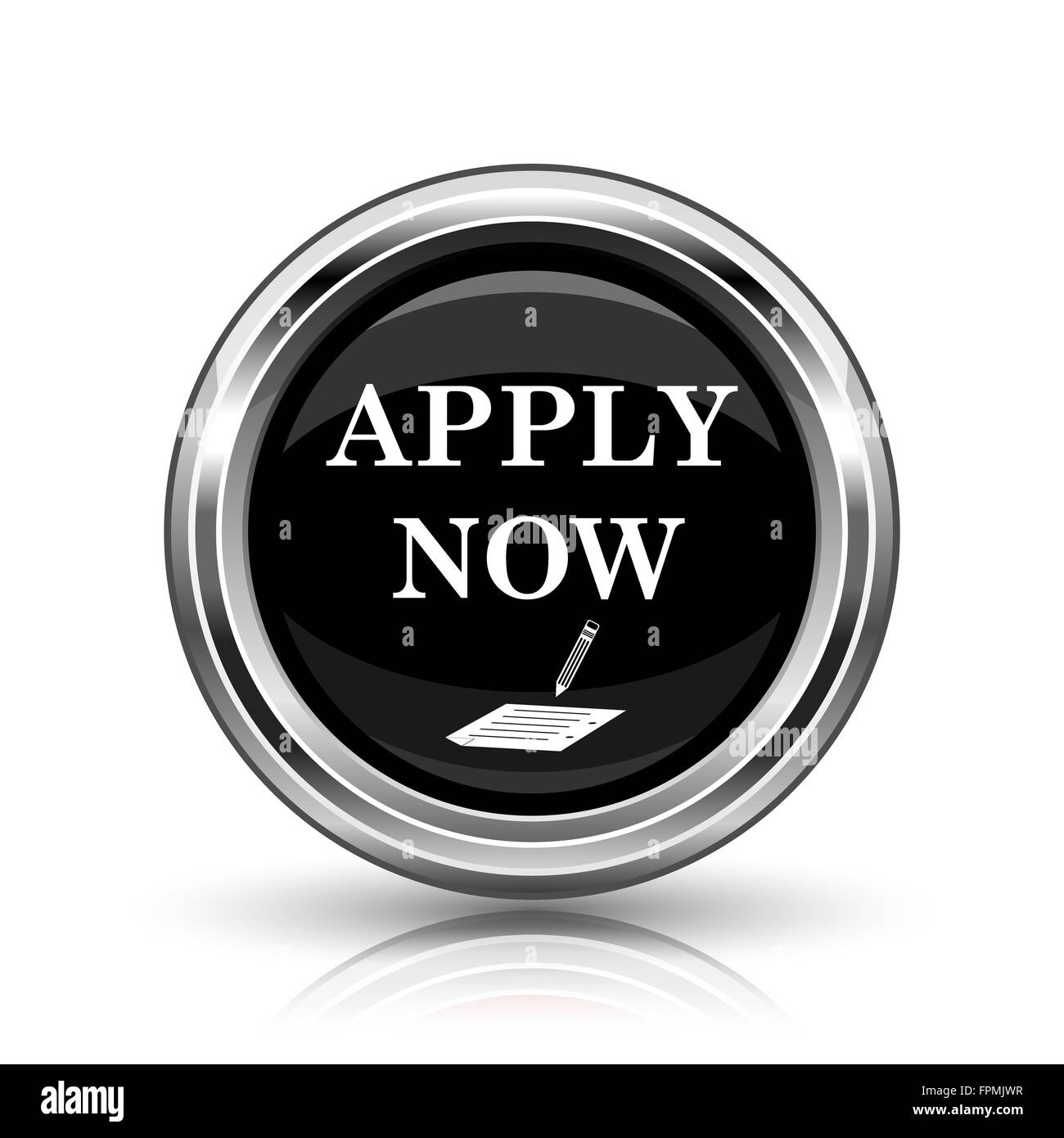 Apply now icon. Metallic internet button on white background Stock ...