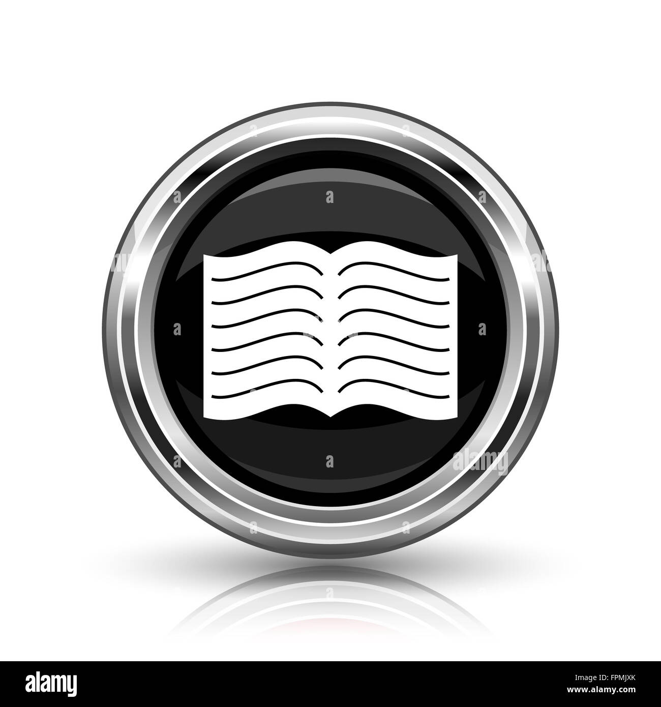 Book icon. Metallic internet button on white background Stock Photo - Alamy