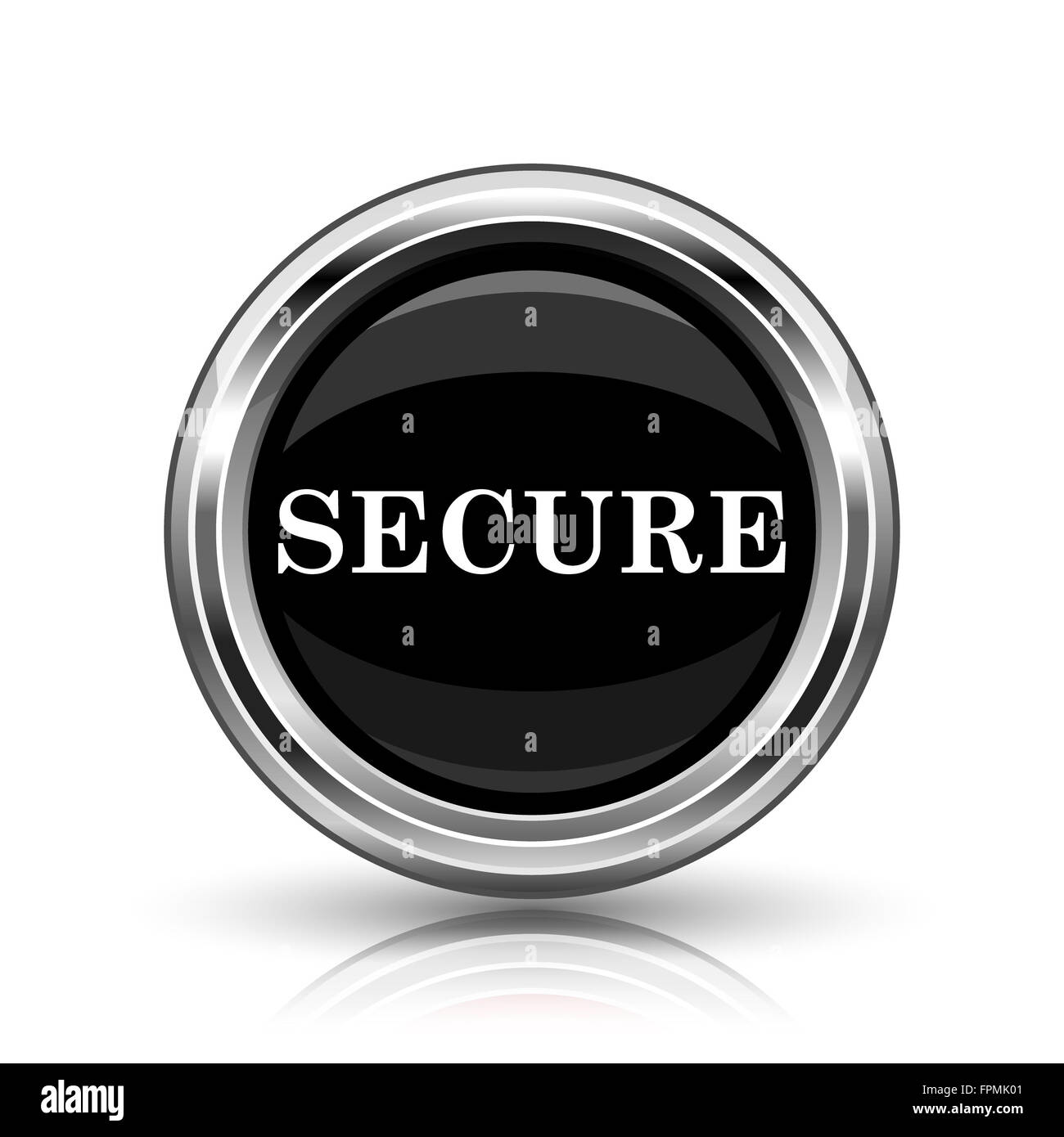 Secure icon. Metallic internet button on white background Stock Photo ...