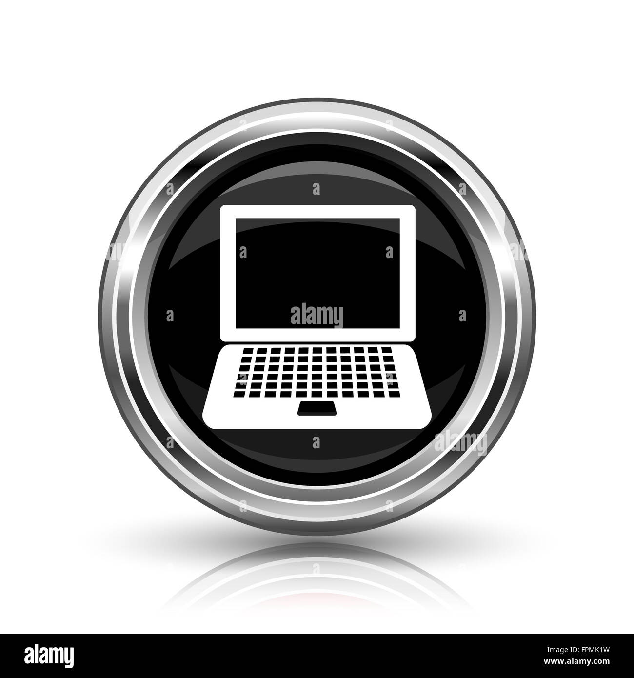 Laptop icon. Metallic internet button on white background Stock Photo ...